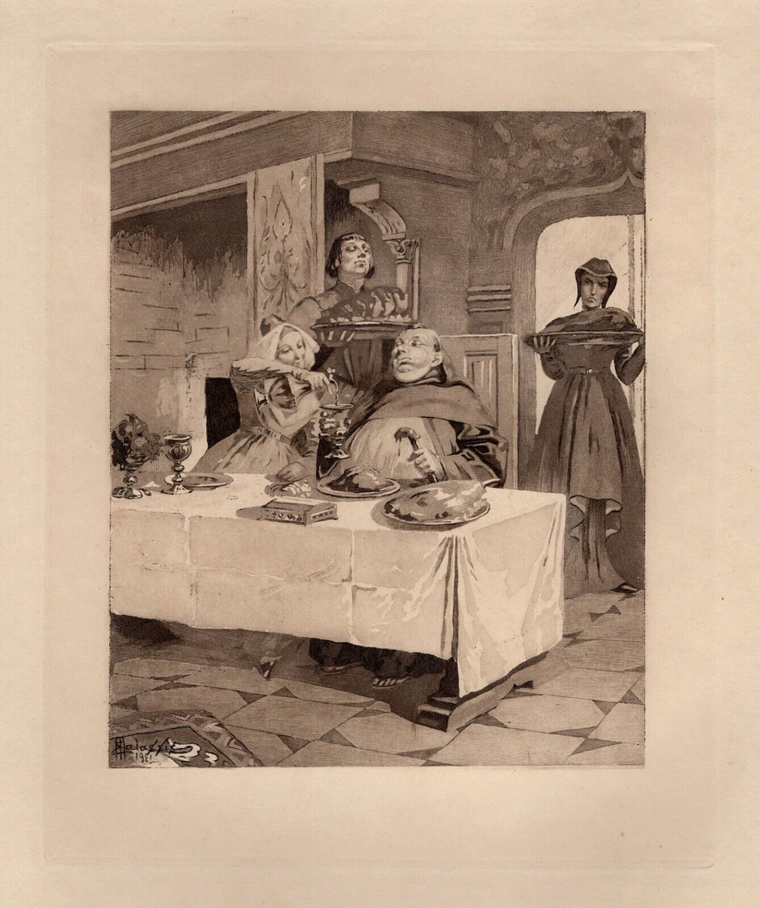 EDMOND MALASSIS Limited Edition Engraving "a Formal Dinner" SIGNED ...