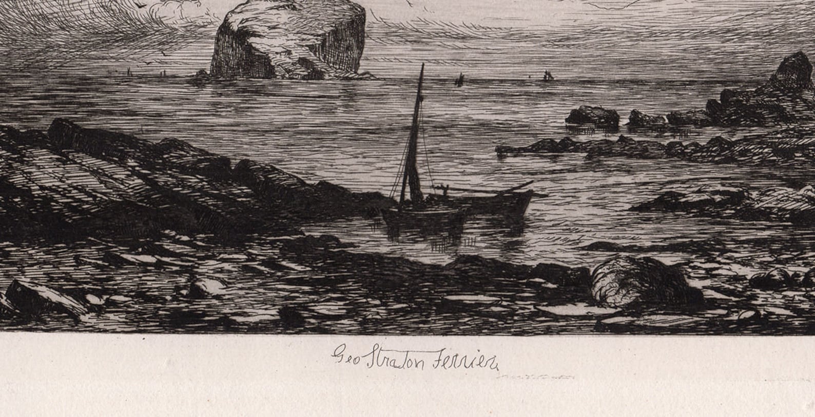George FERRIER 1800s Original Seascape Etching "the Bass Rock" SIGNED ...