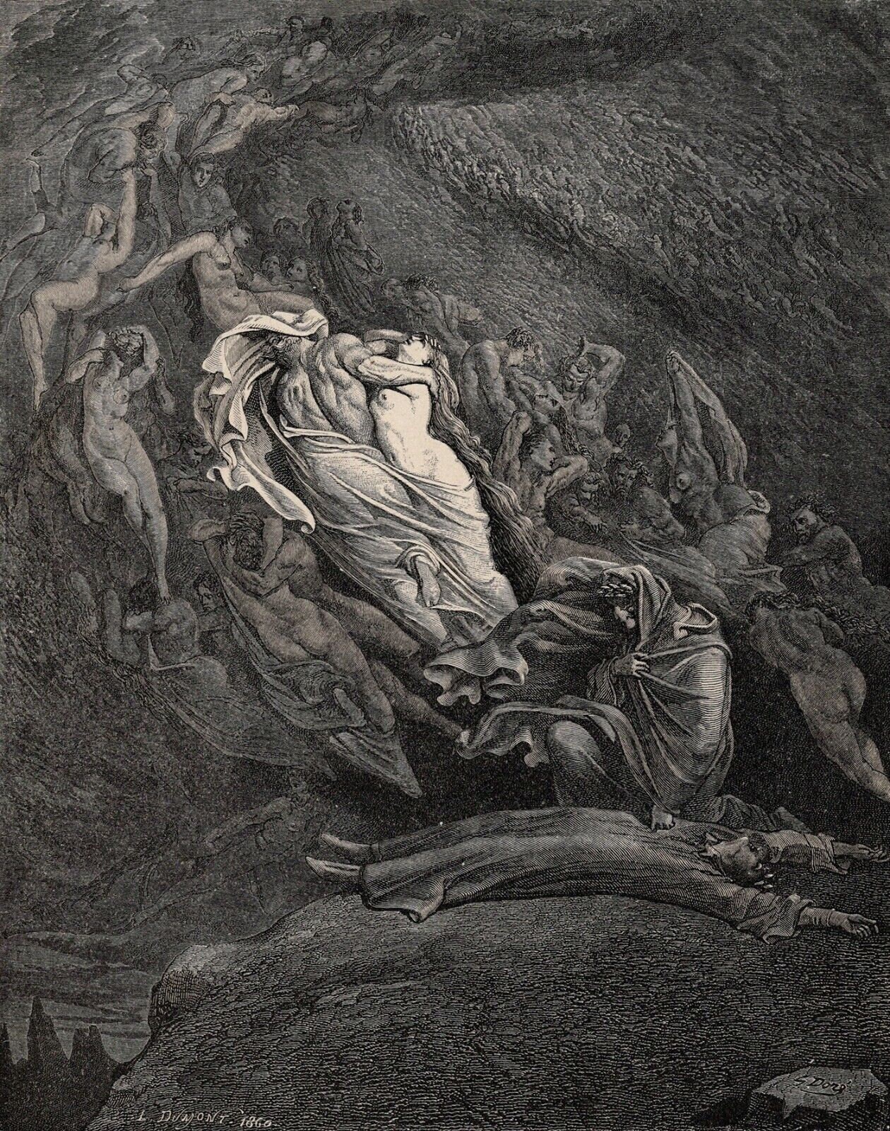 GUSTAVE Dore SIGNED 1800s Woodcut "forbidden Love" Professionally ...