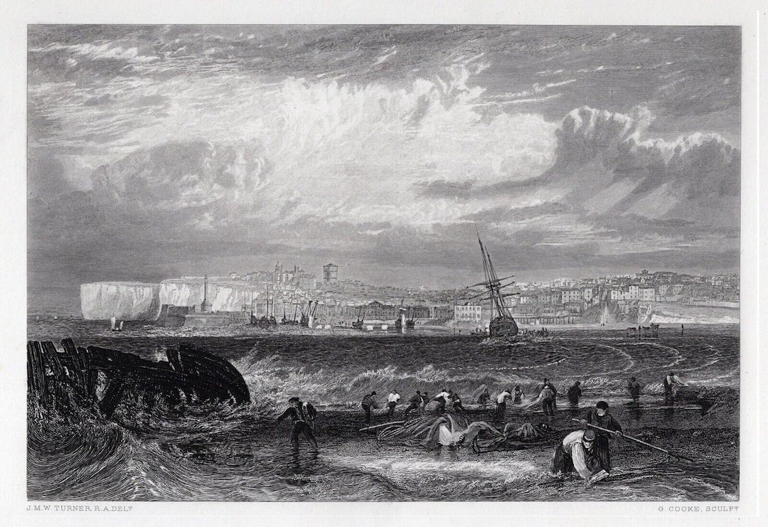JMW TURNER 1800s Engraving "the Beach of Margate" Custom Framed SIGNED ...