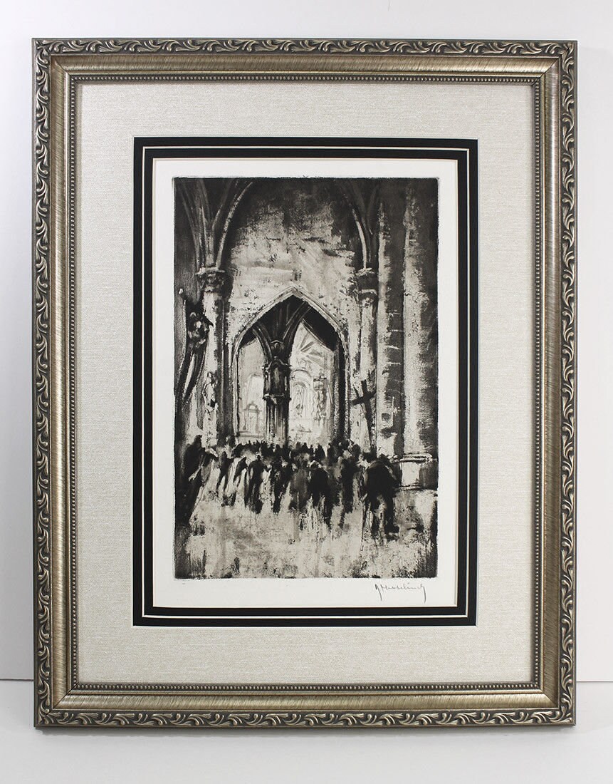 Roger Hebbelinck Original HAND SIGNED Etching "ypres" Galley FRAMED Certificate of Authenticity ...