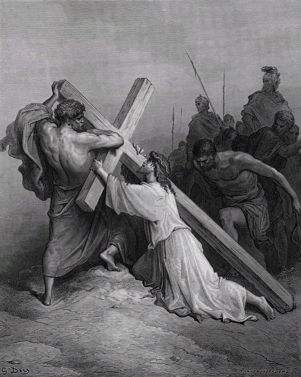 Gustave Dores Bible 1800s Woodcut Christs Sacrifice Gallery Framed