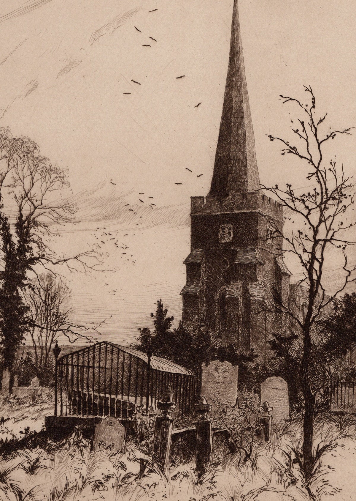 Original Percy Robertson 1800s Etching "st Mary's, Harrow on the Hill ...