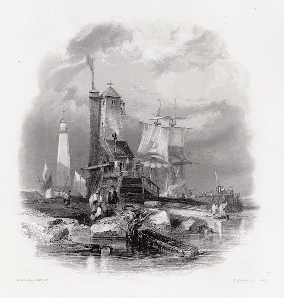 1800s George BALMER Engraving sunderland the Lighthouse | Etsy