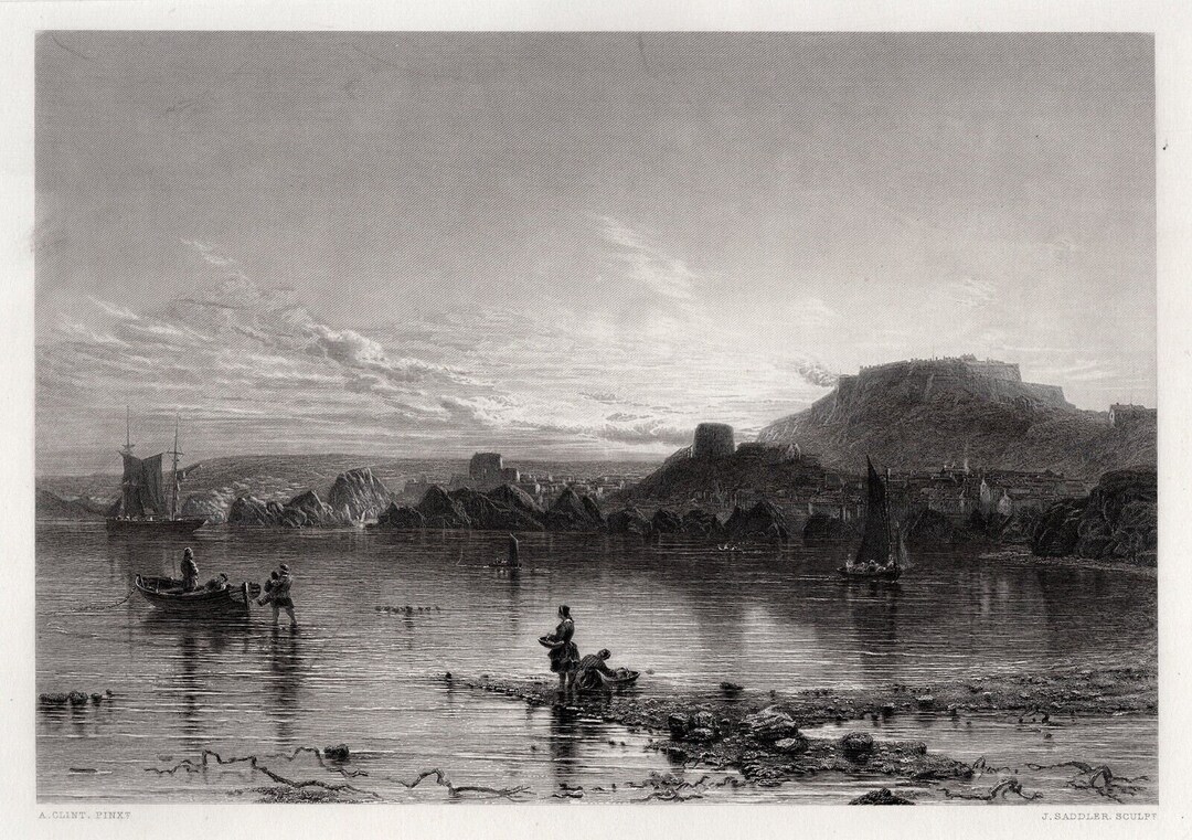 ALFERD CLINT 1800s Antique Engraving "sunset, Helliers, Jersey" Framed ...