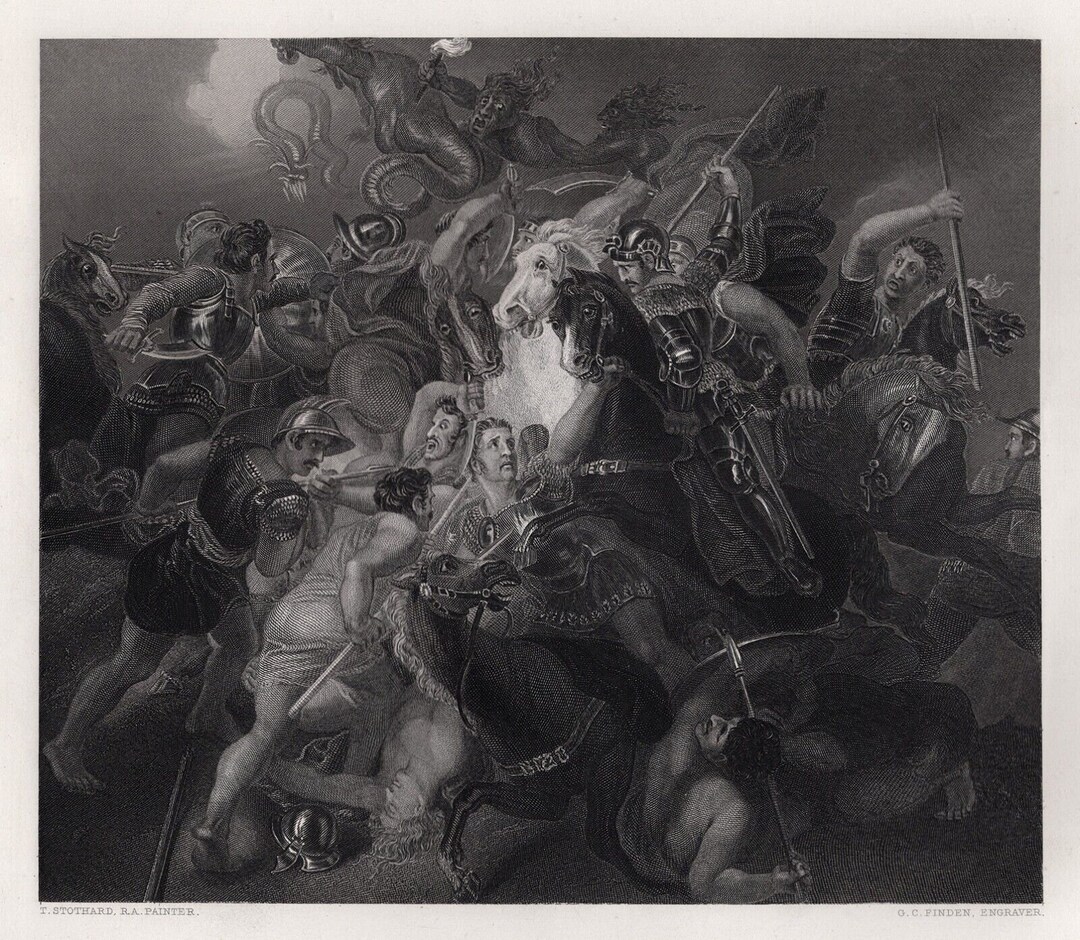 Thomas STOTHARD SIGNED 1800s Engraving "fierce Mythological Battle ...