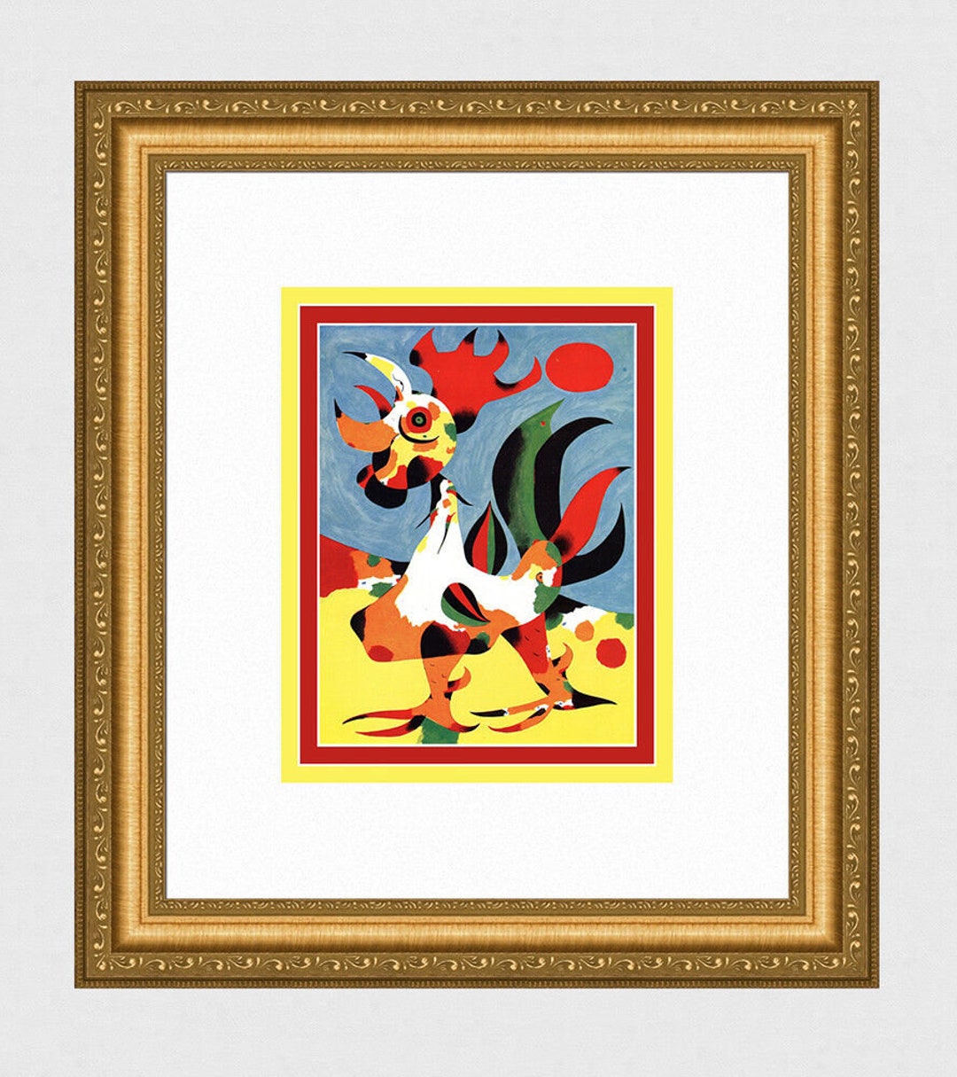 1940 Joan MIRO Vintage Color Print "rooster" GALLERY FRAMED Certificate ...