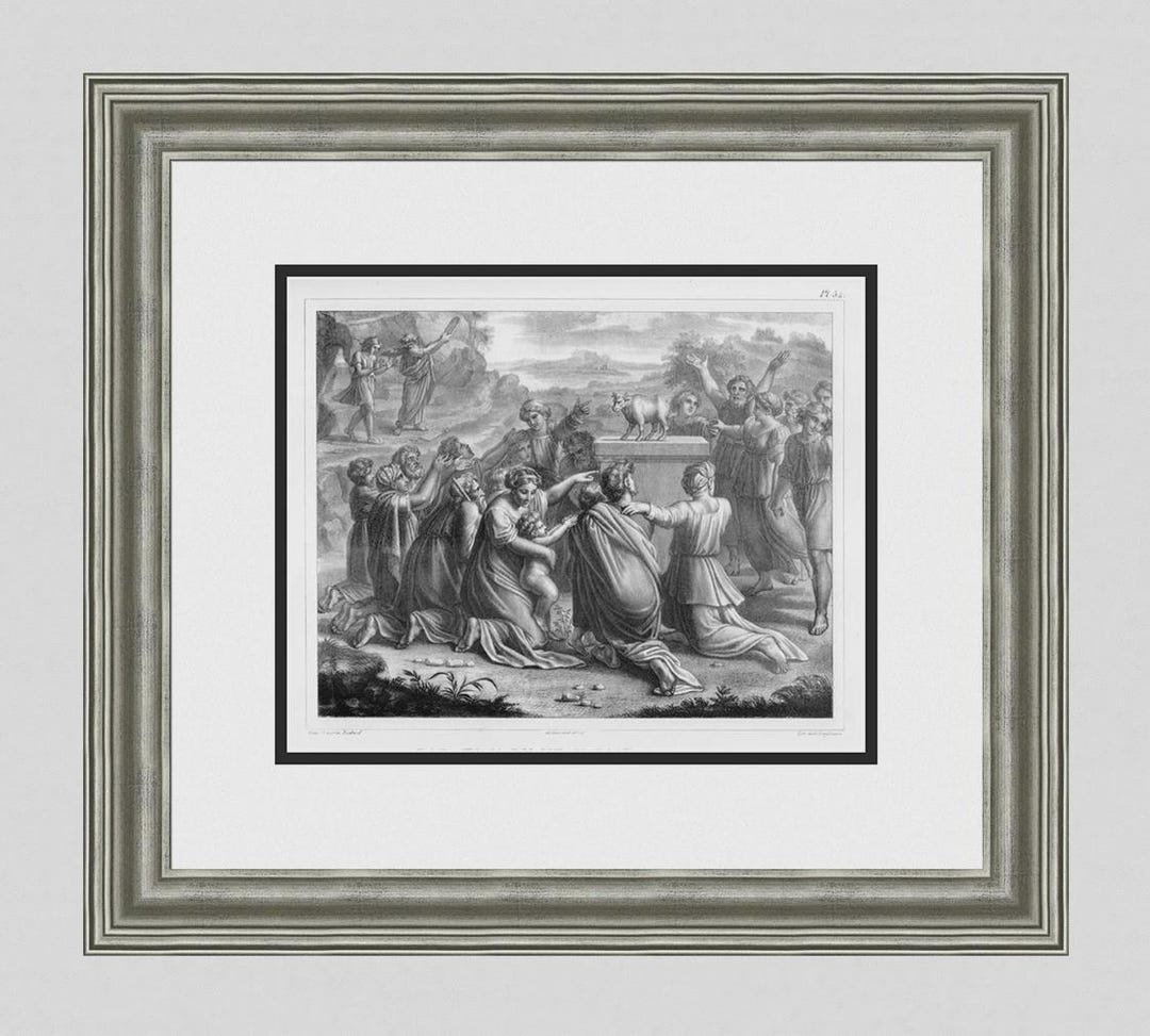 SIGNED 1800s RAPHAEL Biblical Lithograph "adoration of the Golden Calf ...