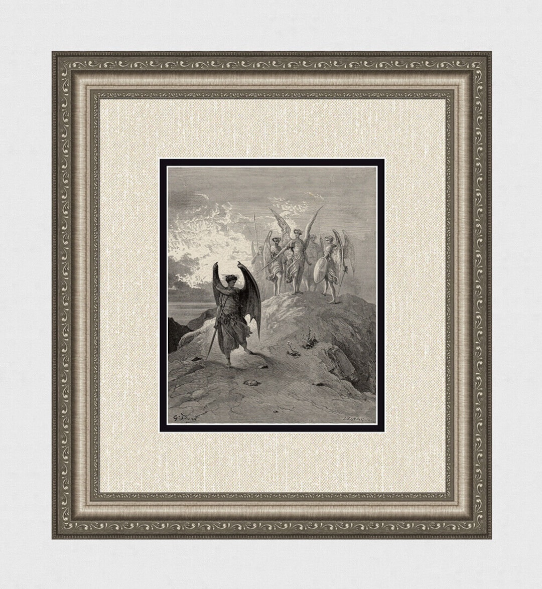 1800s DORE War of the Angels Religious Woodcut "gabriel Awaits Satan's ...
