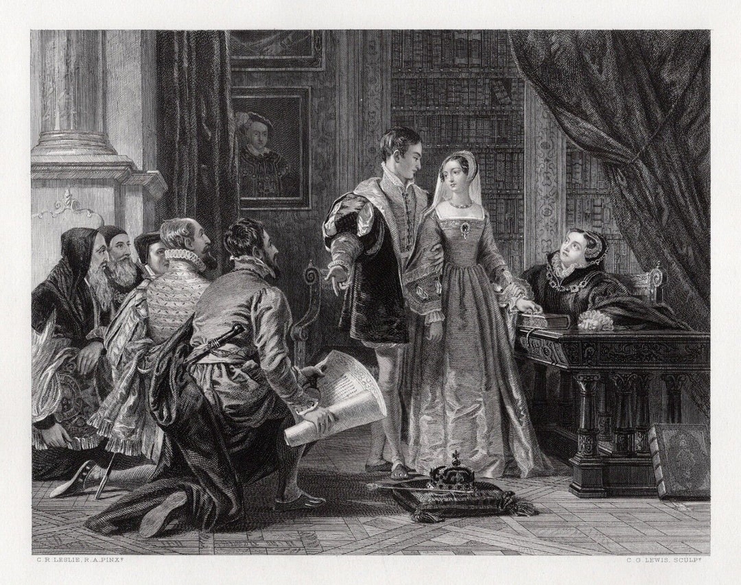 1800s Charles Robert LESLIE Engraving "offer of the Crown" SIGNED ...