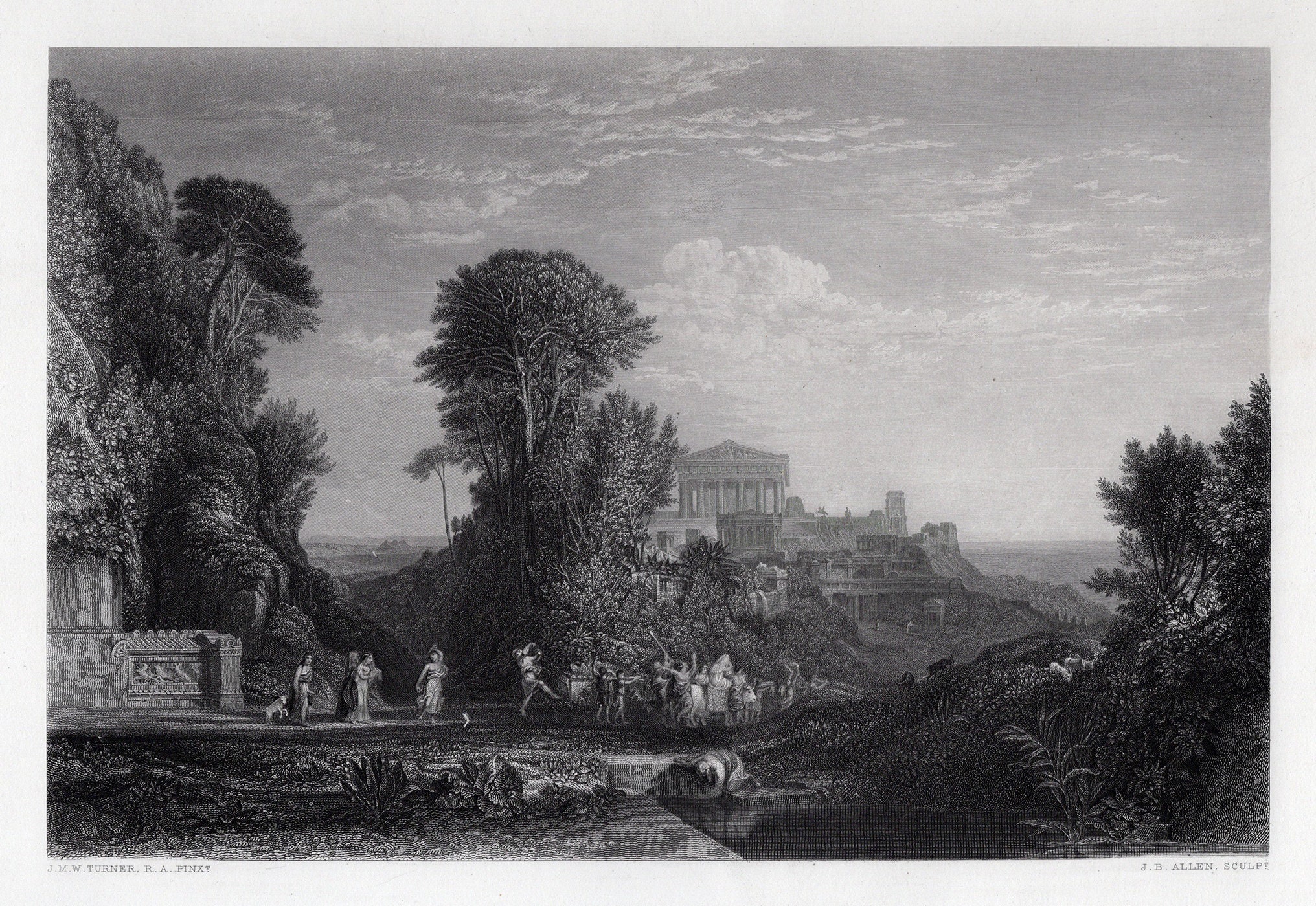 1800s JMW Turner Etching "field of Dreams Landscape" Gallery FRAMED ...