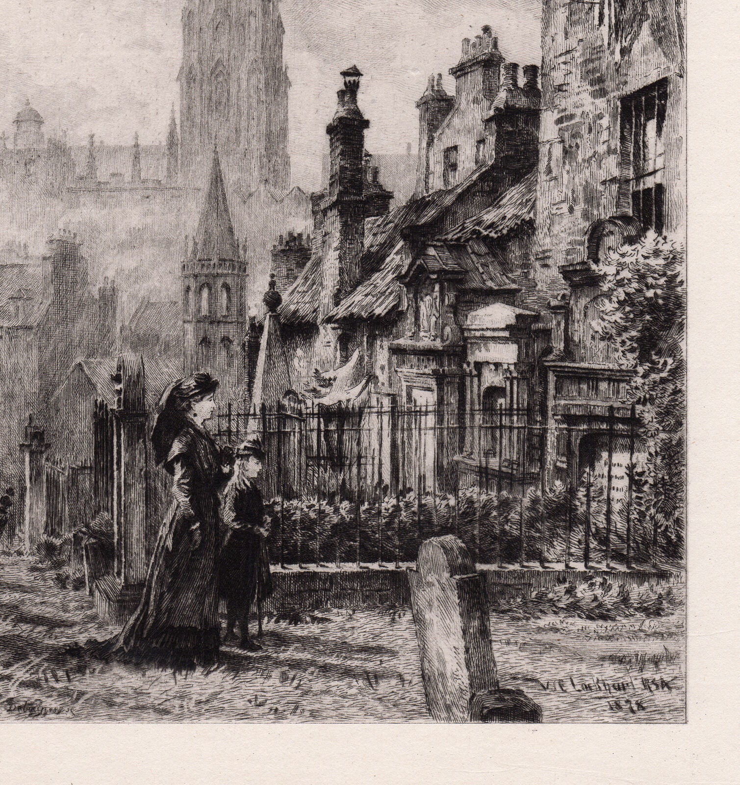 William Lockhart SIGNED 1800s Detailed Etching "view of Greyfriars ...