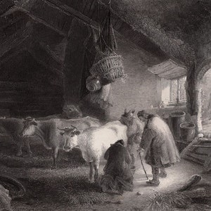 Edward Pryce OWEN 1800's Original Etching"milking the Cows" Custom ...