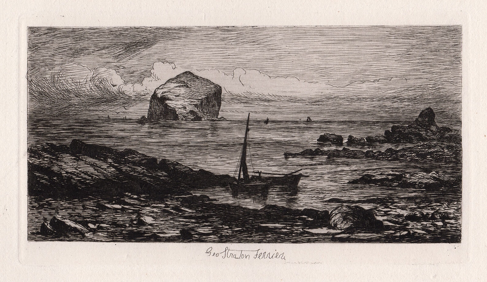 George FERRIER 1800s Original Seascape Etching "the Bass Rock" SIGNED ...
