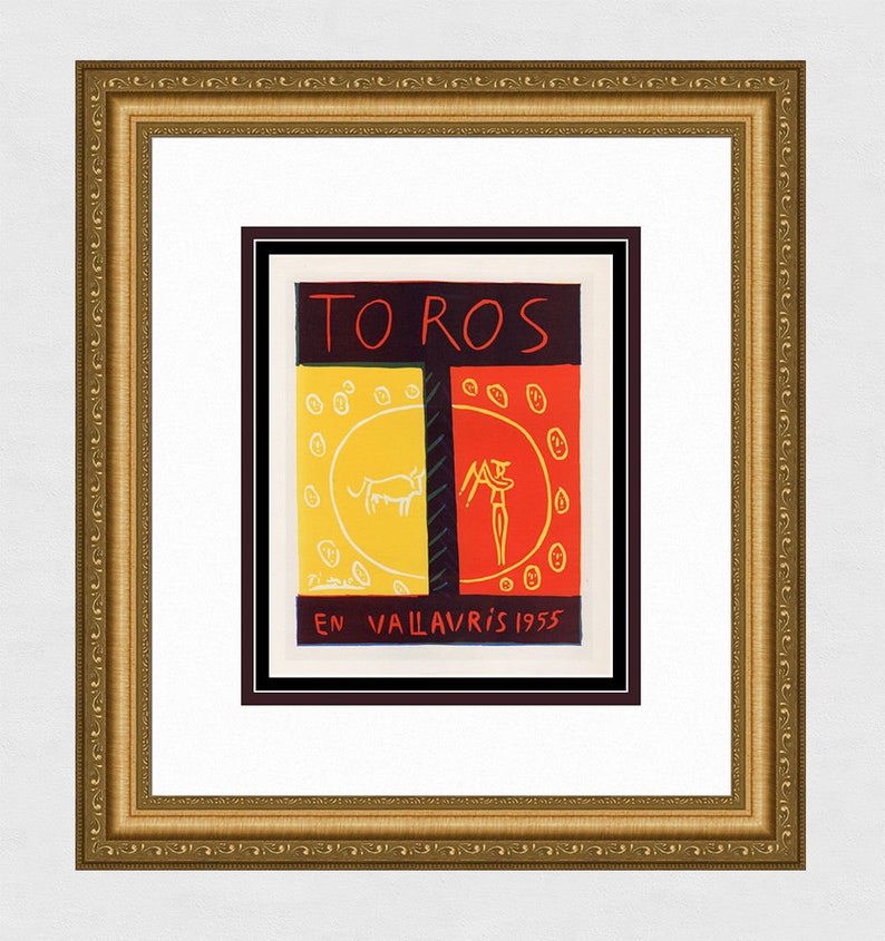 PABLO PICASSO Antique Exhibition Poster "toros En Vallauris Ii" Custom ...