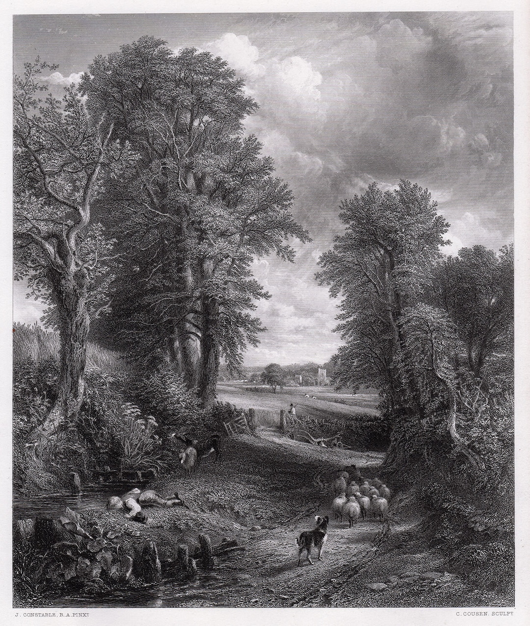 1800s CONSTABLE Antique Engraving "fields of Corn" Custom Framed SIGNED ...