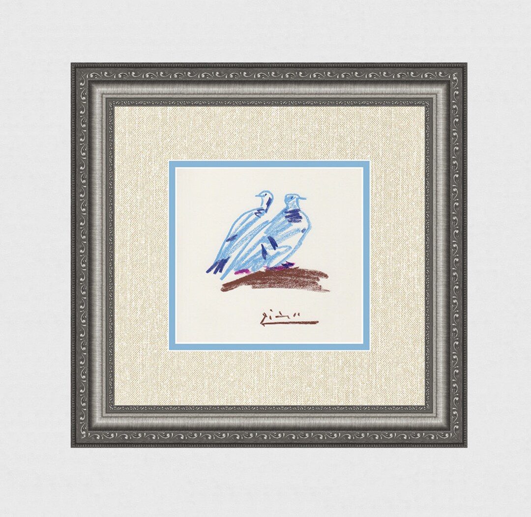1968 Pablo Picasso Color Lithograph "blue Doves" GALLERY FRAMED Signed ...