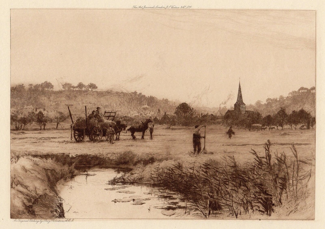 1800s PERCY Robertson Original Etching "historic Market Town in England ...