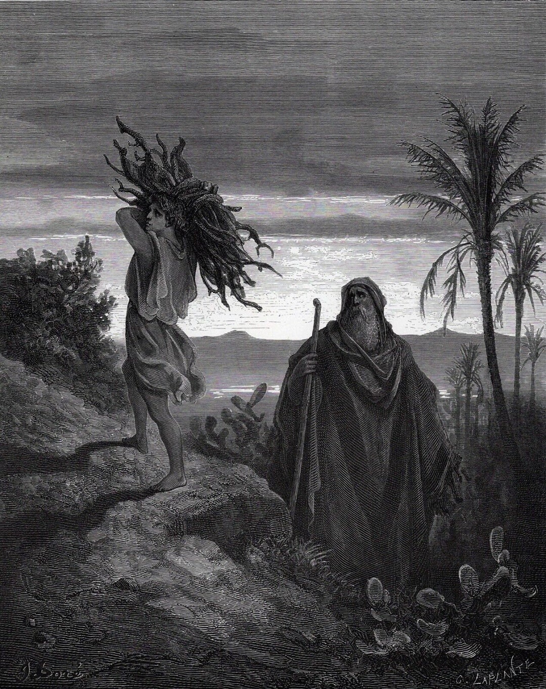 GUSTAVE DORE 1800's Biblical Woodcut "abraham Fears God" Gallery Framed ...