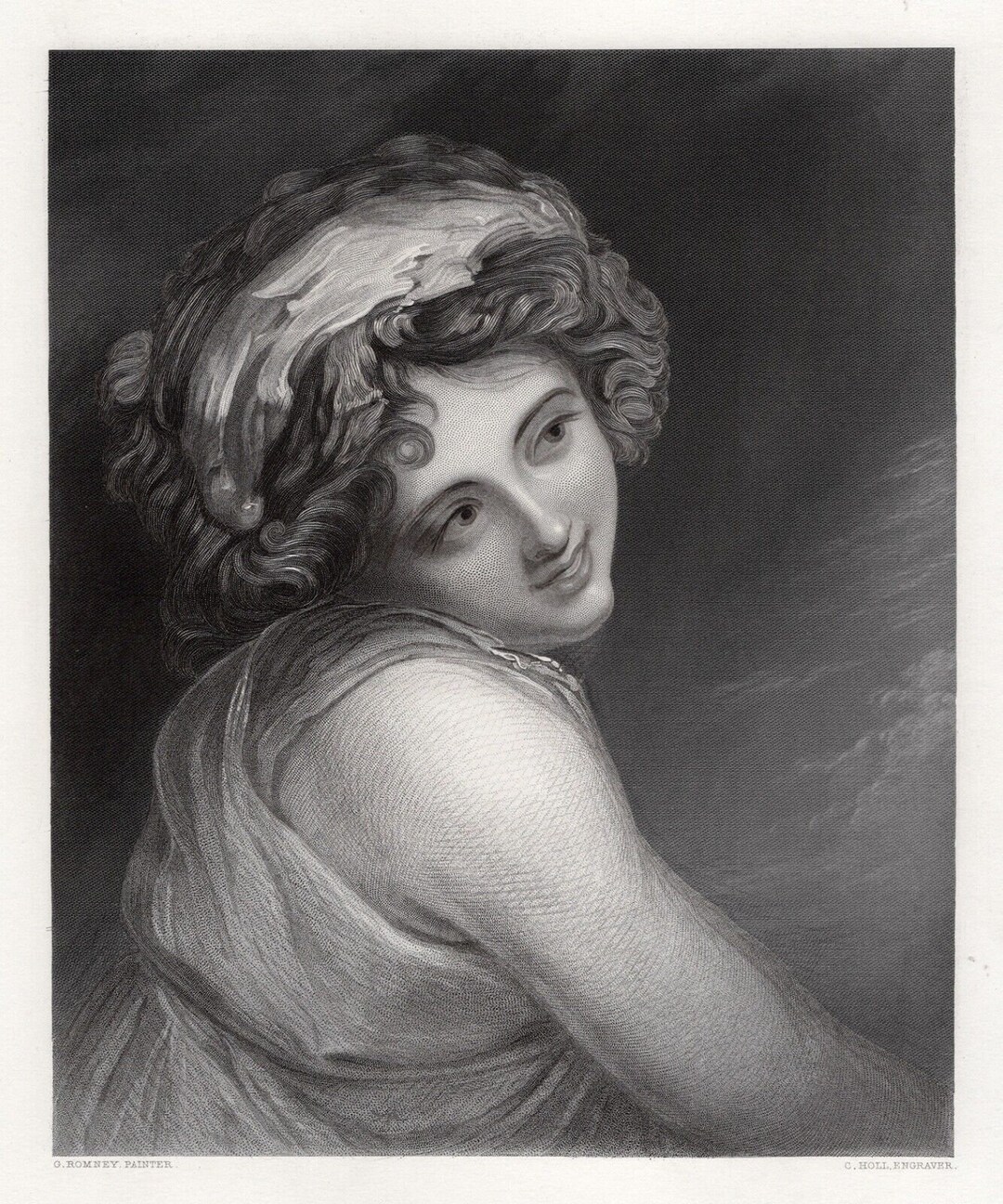 George ROMNEY 1800's Engraving "famous Lady Hamilton" Signed Custom ...