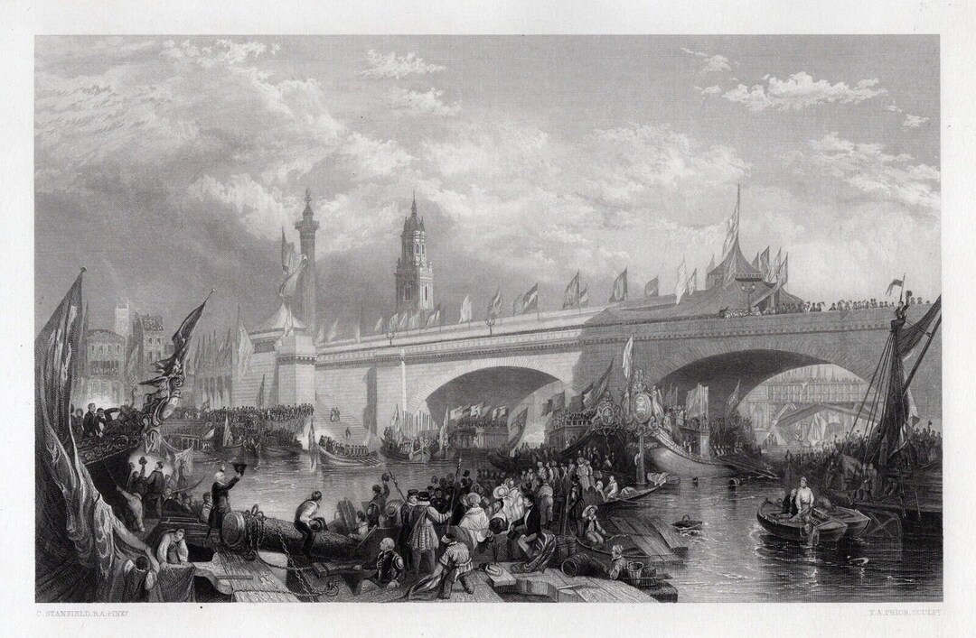 Clarkson STANFIELD 1800's Engraving "famous London Bridge" Custom ...