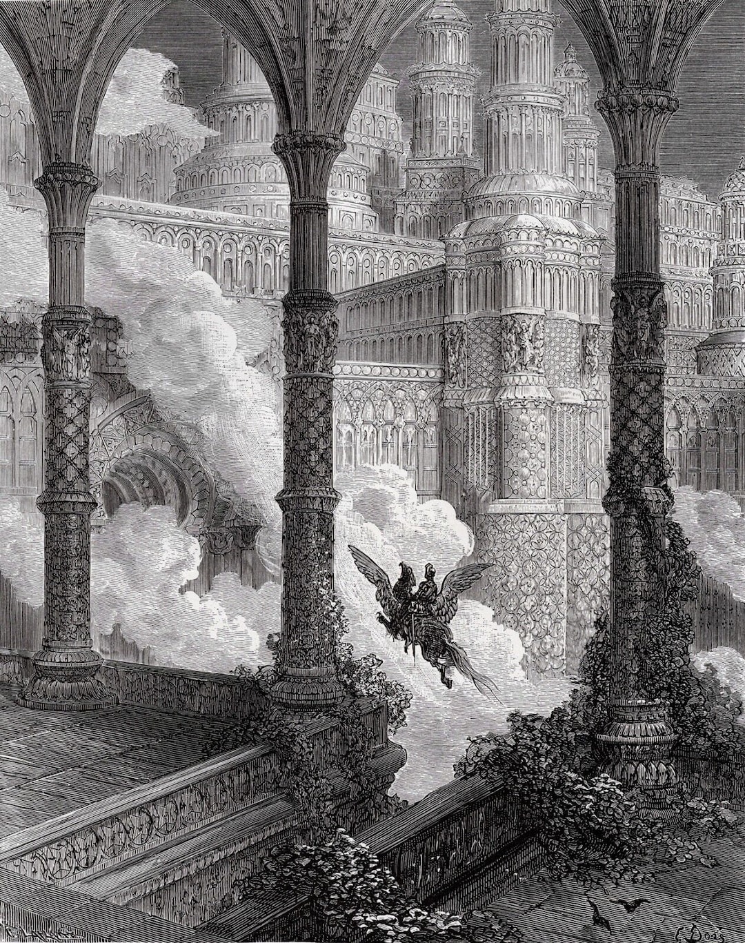 FRAMED 1800s Gustave Dore Woodcut "astolfo Arrives at a Magnificent ...