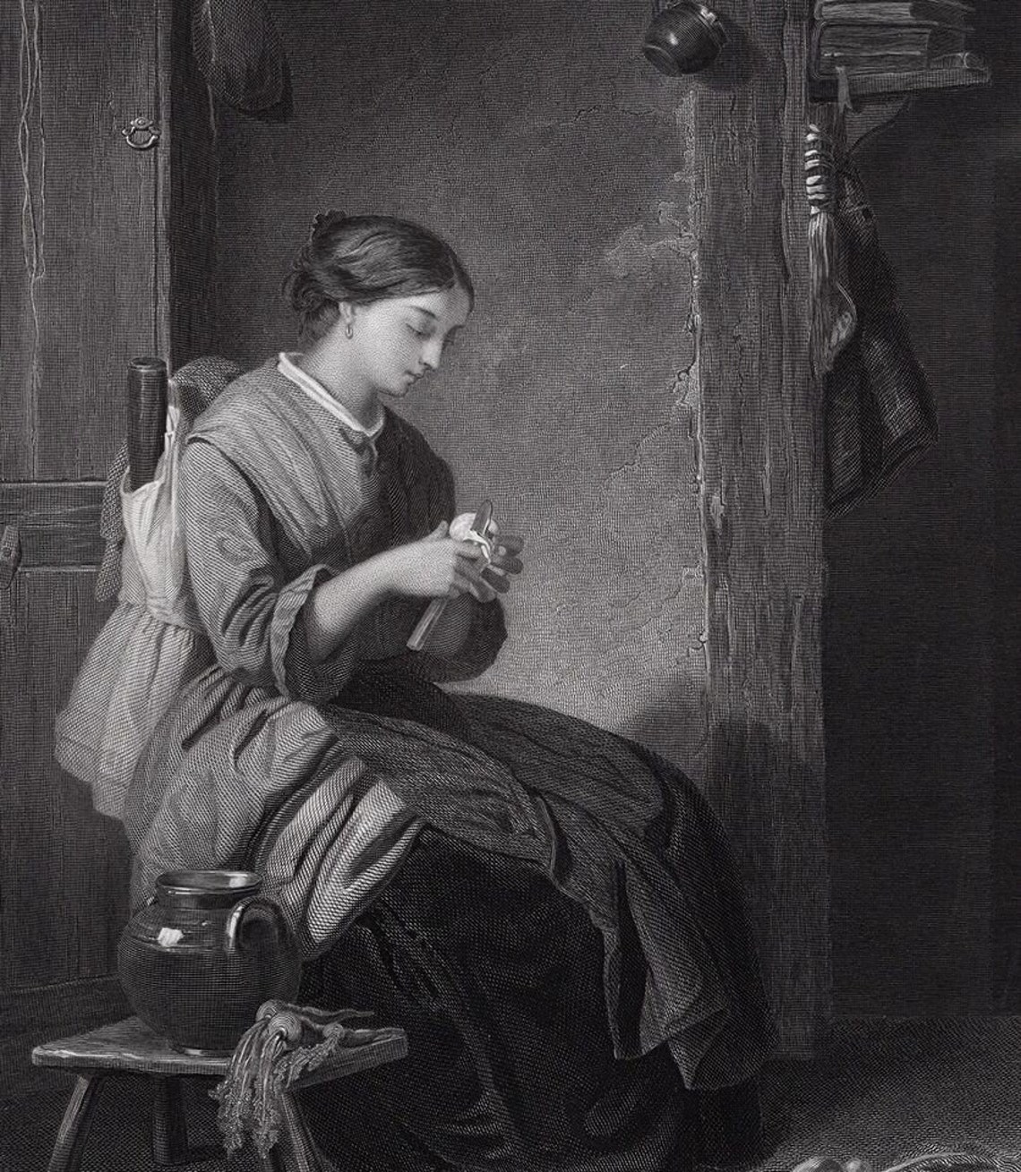 1800s Joseph Vincent GIBSON Engraving "the Cottage Home" SIGNED Framed ...