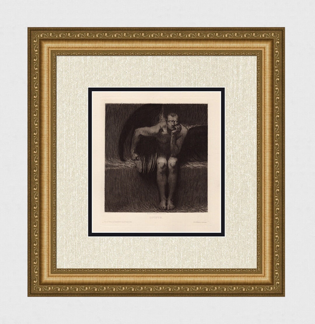 1800s Franz Von Stuck Original Etching "lucifer" Gallery FRAMED Signed ...