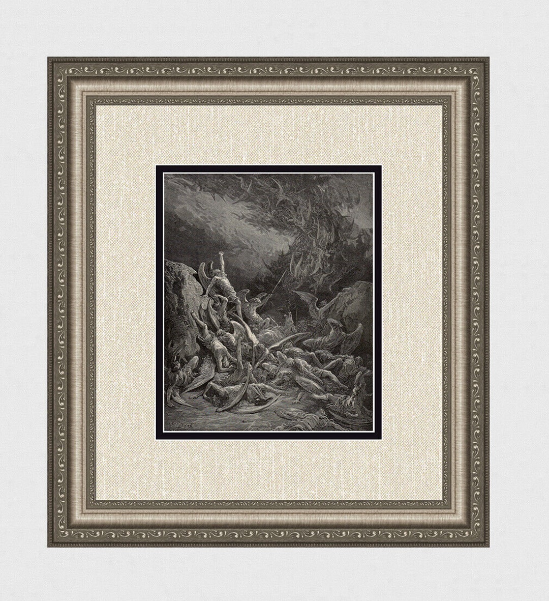 1800s DORE Biblical Woodcut "evil Ones Sent Back to Hell" Custom FRAMED ...
