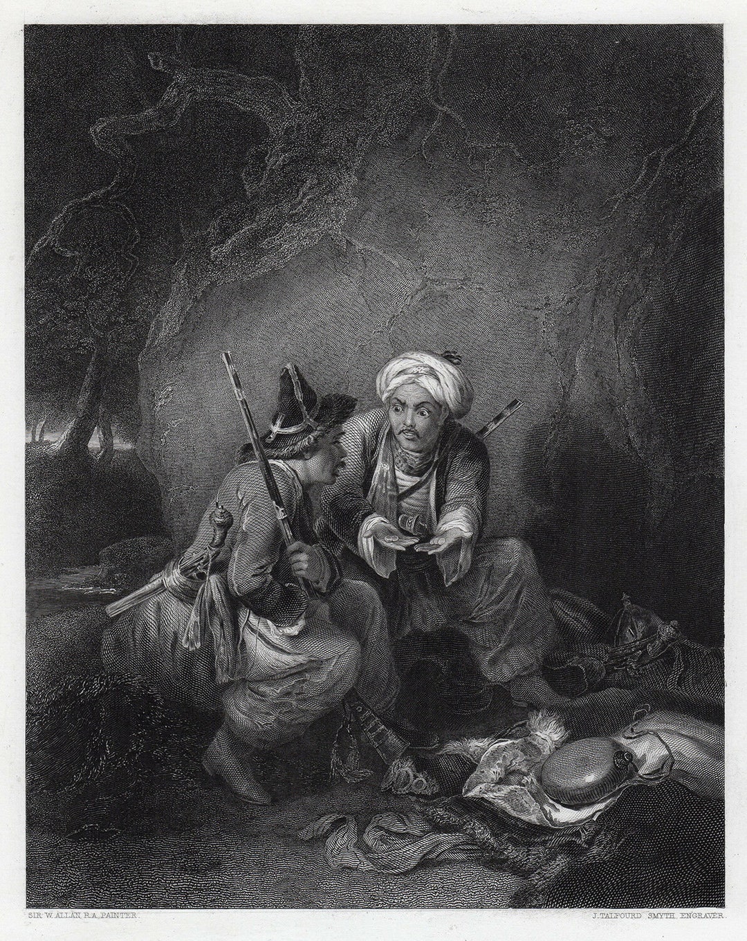 1800's WILLIAM ALLAN Antique Engraving "tartar Robbers Dividing Coins ...