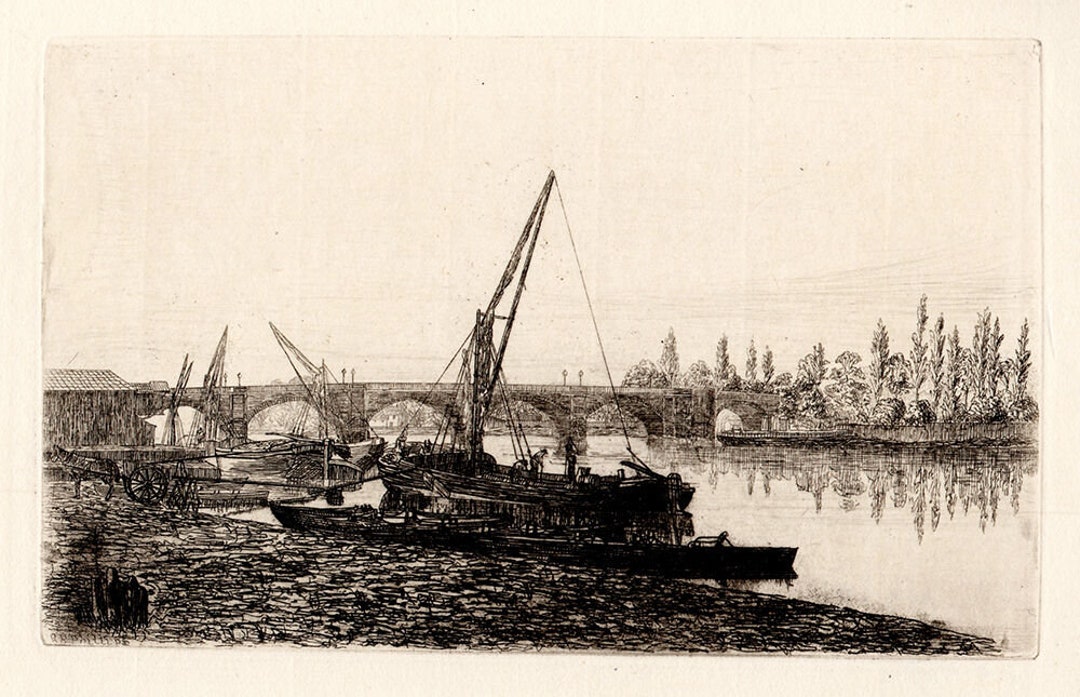 Attractive L. B. Phillips Original 1800s Etching "kingston on Thames ...