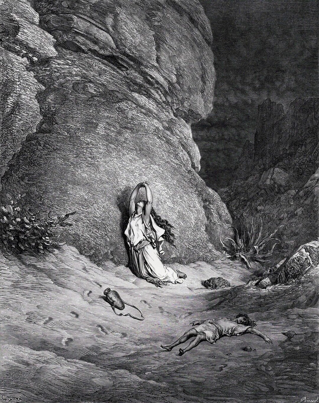GUSTAVE DORE 1800's Woodcut "the Angel of God Calls to Hagar" Custom ...