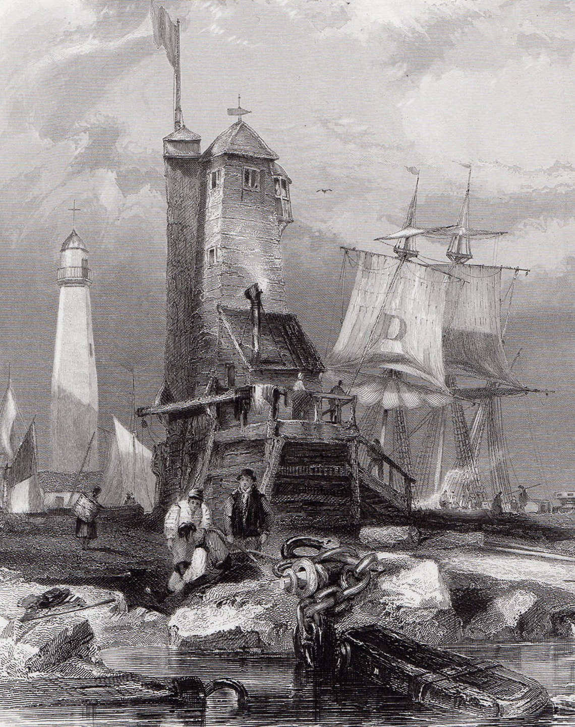 1800s George BALMER Engraving "sunderland, the Lighthouse on the South ...