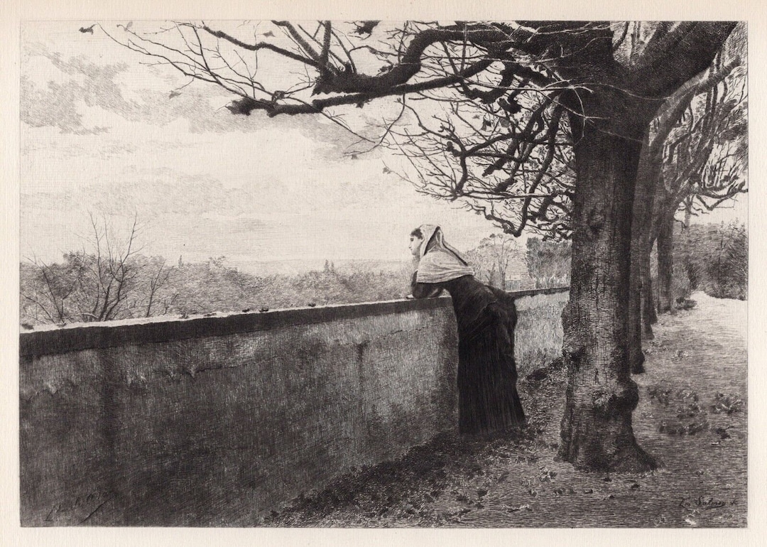 1800s Louis Emile Adan Etching "enjoying the Fall Weather" SIGNED ...