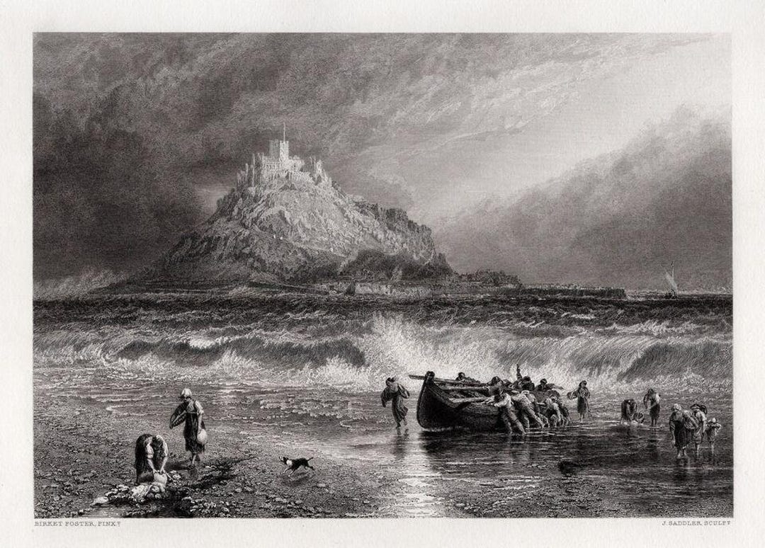 Myles Birket FOSTER 1800s SIGNED Engraving "st. Michael's Mount ...