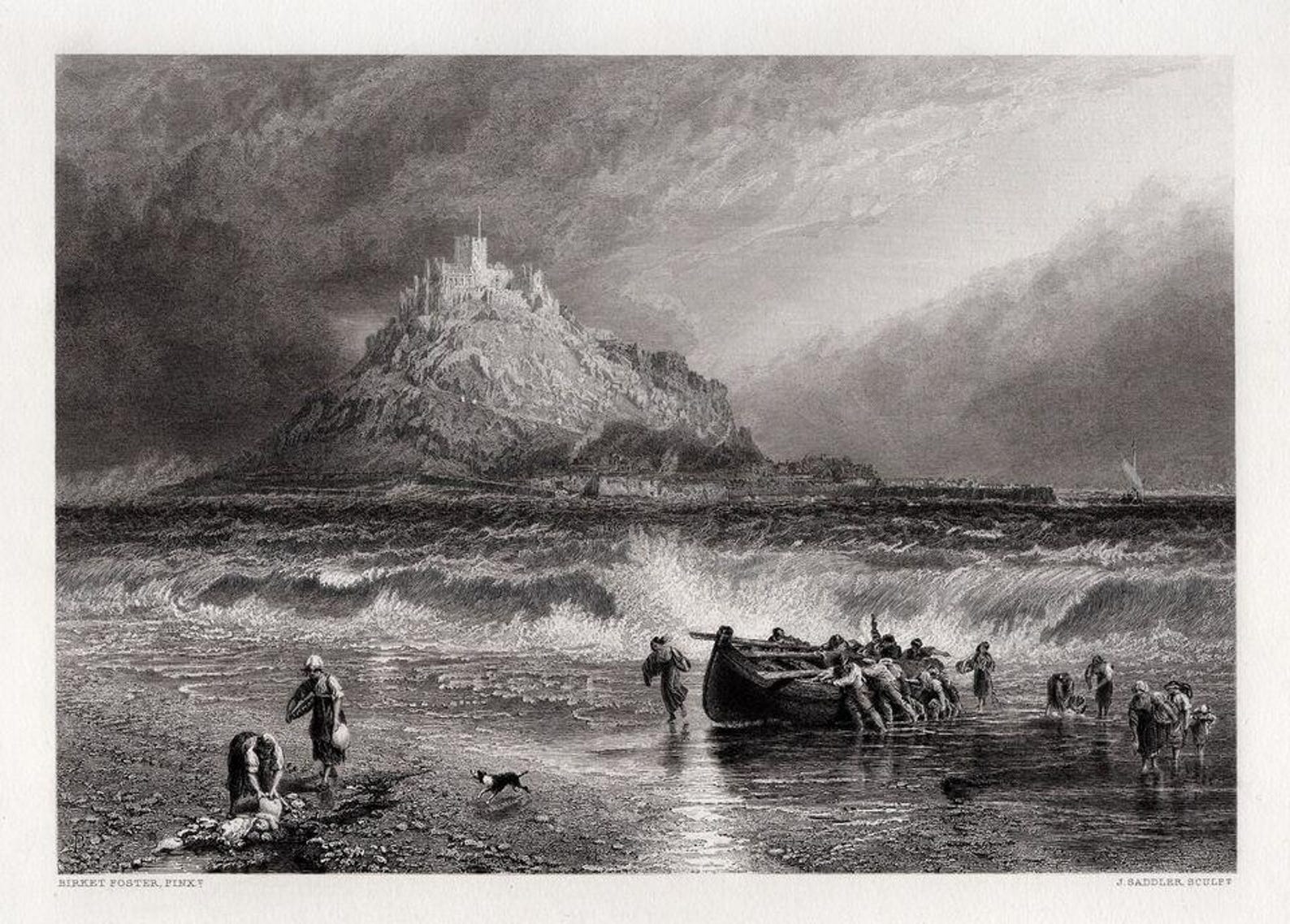 Myles Birket FOSTER 1800s SIGNED Engraving "st. Michael's Mount ...