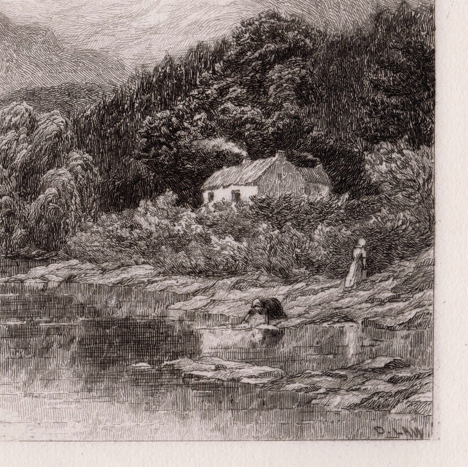 1800s DAVID LAW ORIGINAL Etching callander Gallery Framed Signed ...