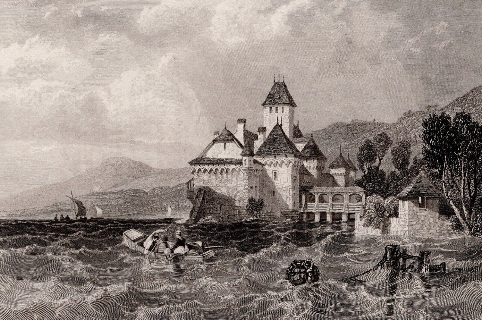 J. D. Harding 1800s Engraving "Famous Chillon Castle" SIGNED Gallery ...