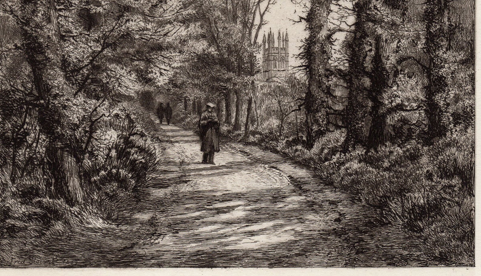 Frederick SLOCOMBE ORIGINAL 1800s Etching "a College Walk" Framed ...