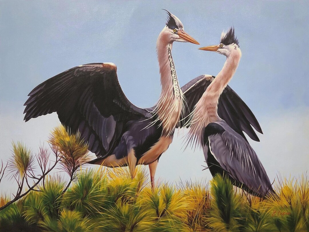 Pedro Tapia ORIGINAL OIL PAINTING "the Heron Pair" Hand Signed Gallery ...