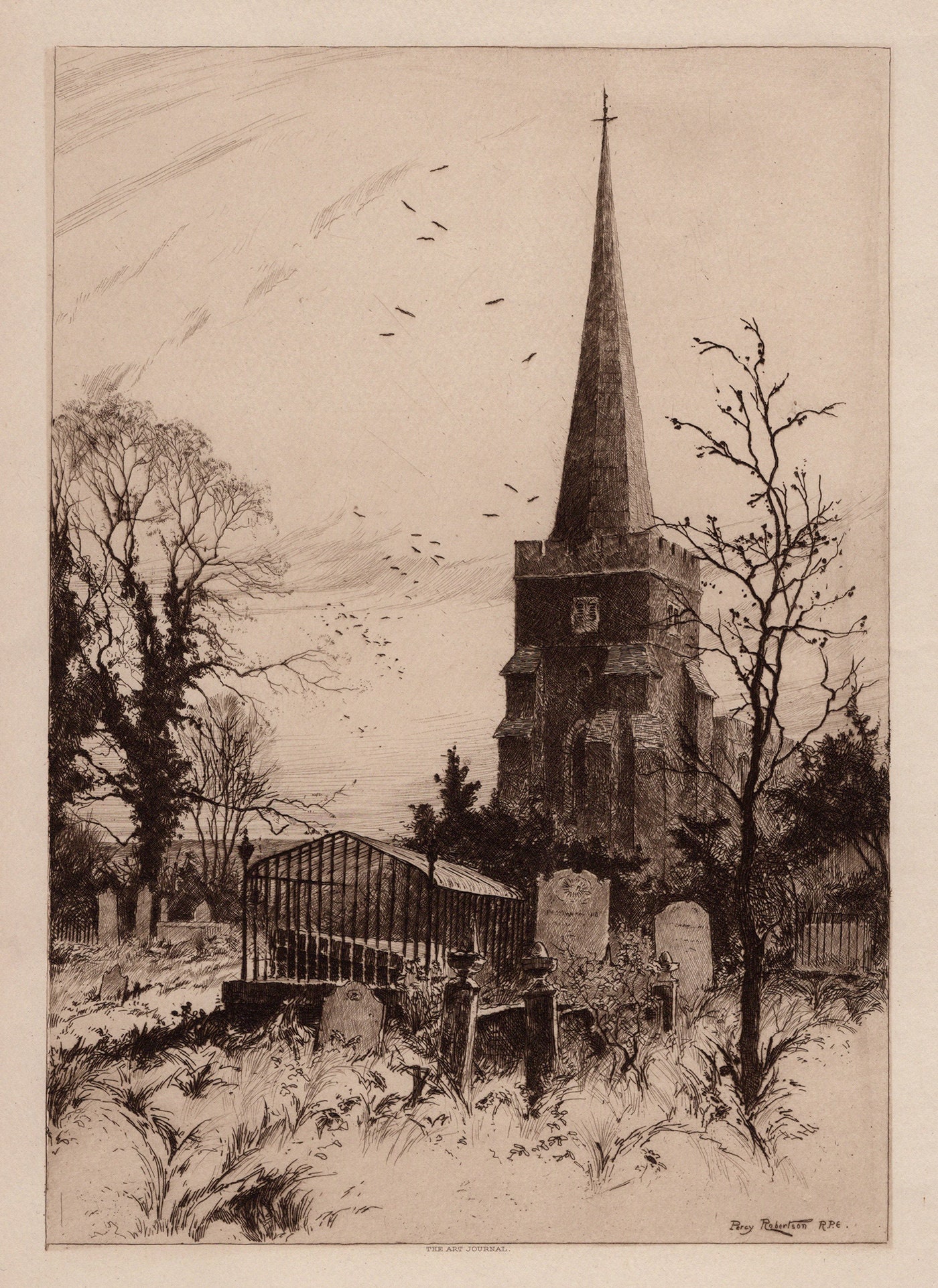 Original Percy Robertson 1800s Etching "st Mary's, Harrow on the Hill ...