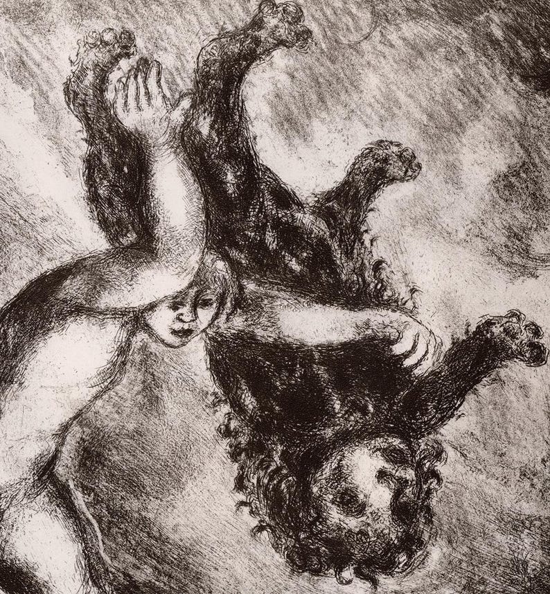 1956 Marc CHAGALL Biblical Antique Print samson and the Lion SIGNED ...