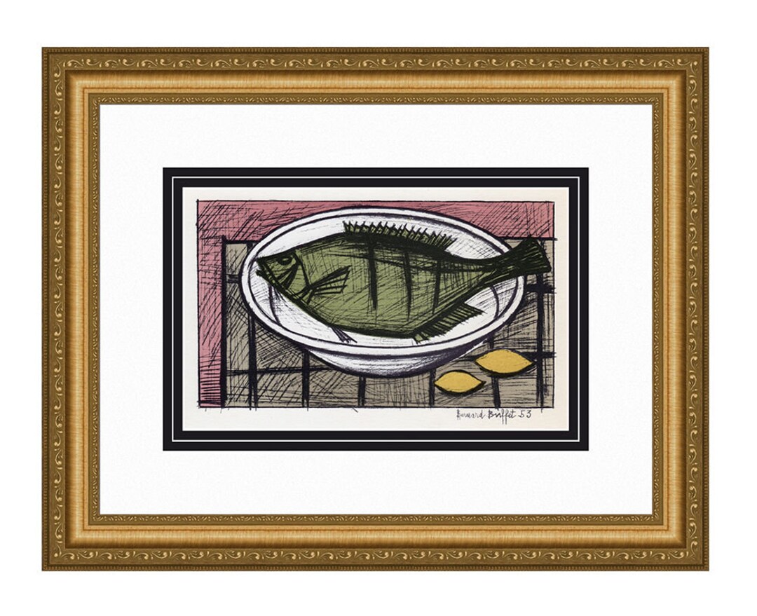 BERNARD BUFFET 1967 Color Lithograph "still Life With Fish" Framed ...