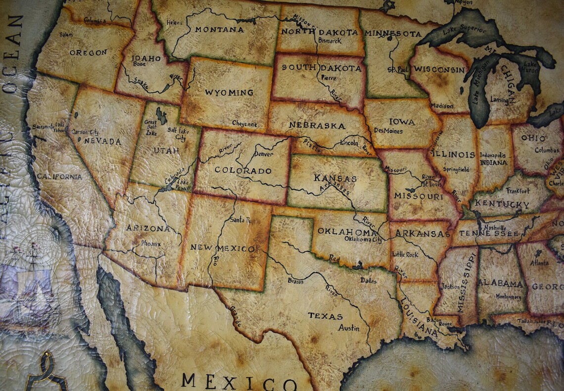 MALTHON Original Oil Painting "map of North America" Extra Large HAND ...