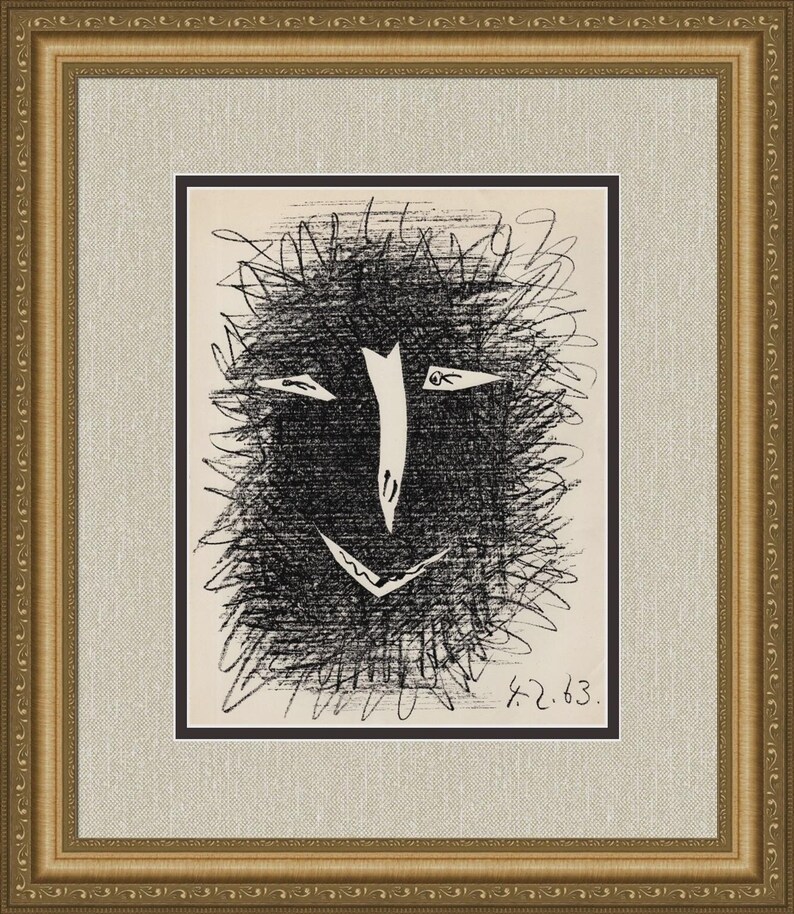 Pablo Picasso 1964 Color Lithograph "dark Smiling Mask" Gallery Framed ...