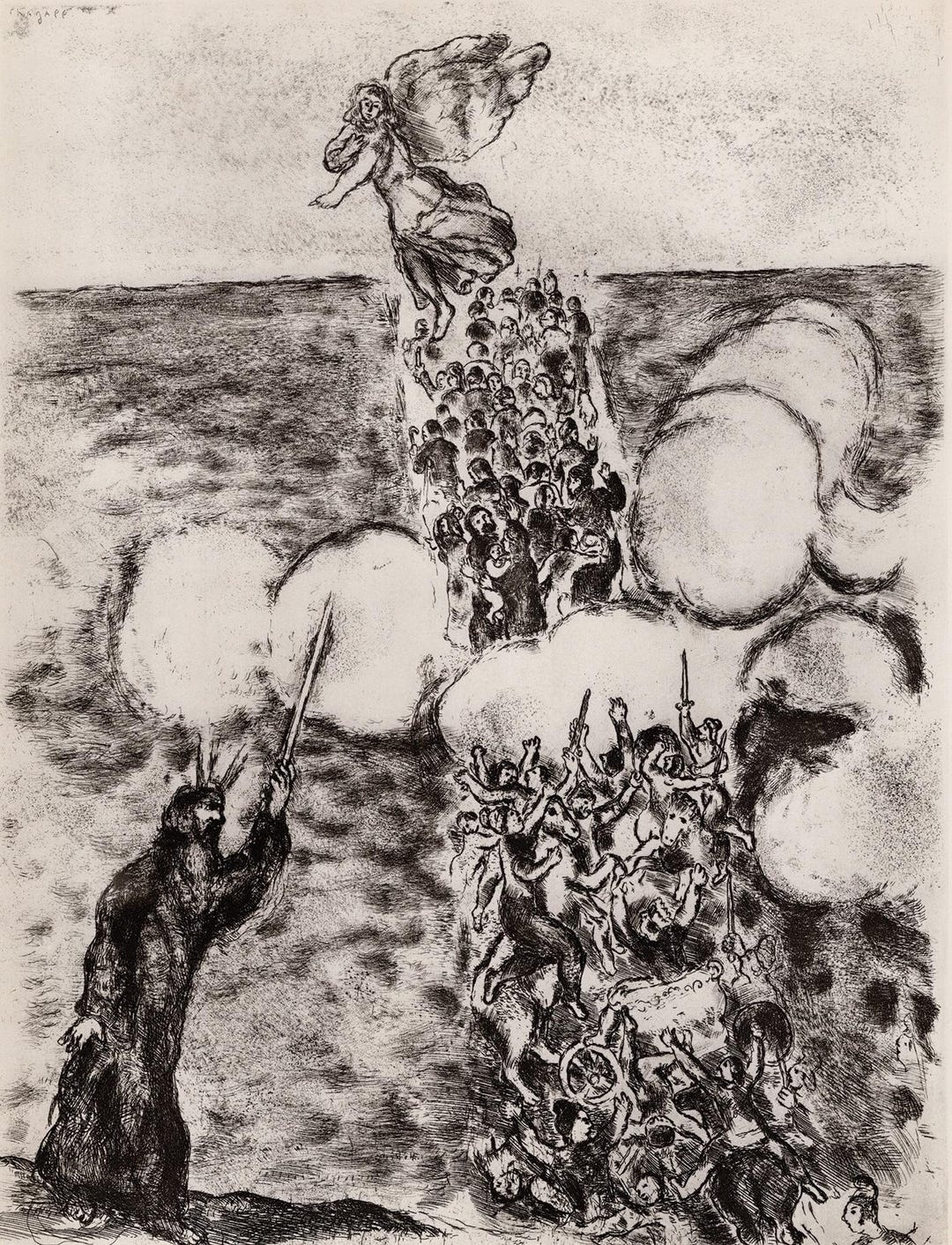 CHAGALL SIGNED 1956 Biblical Vintage Print "crossing of the Red Sea ...