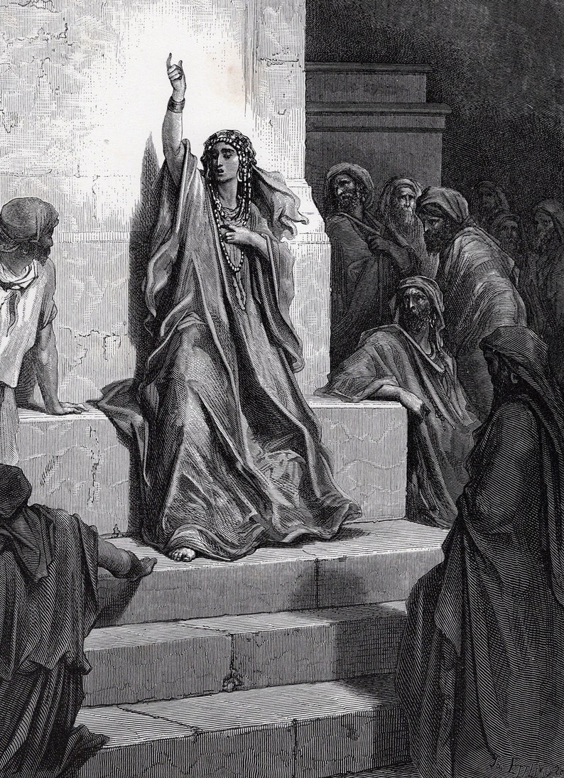Gustave Dore 1800s Biblical Woodcut The Song Of Deborah And Barak