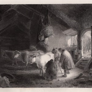Edward Pryce OWEN 1800's Original Etching"milking the Cows" Custom ...
