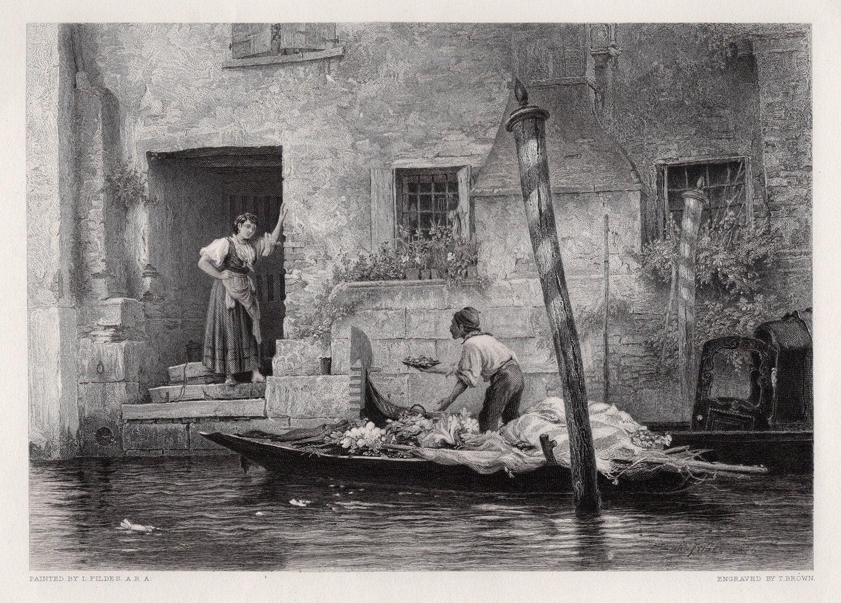 Samuel Luke Fildes 1800s Engraving Venice. the Fruit Seller" Framed ...