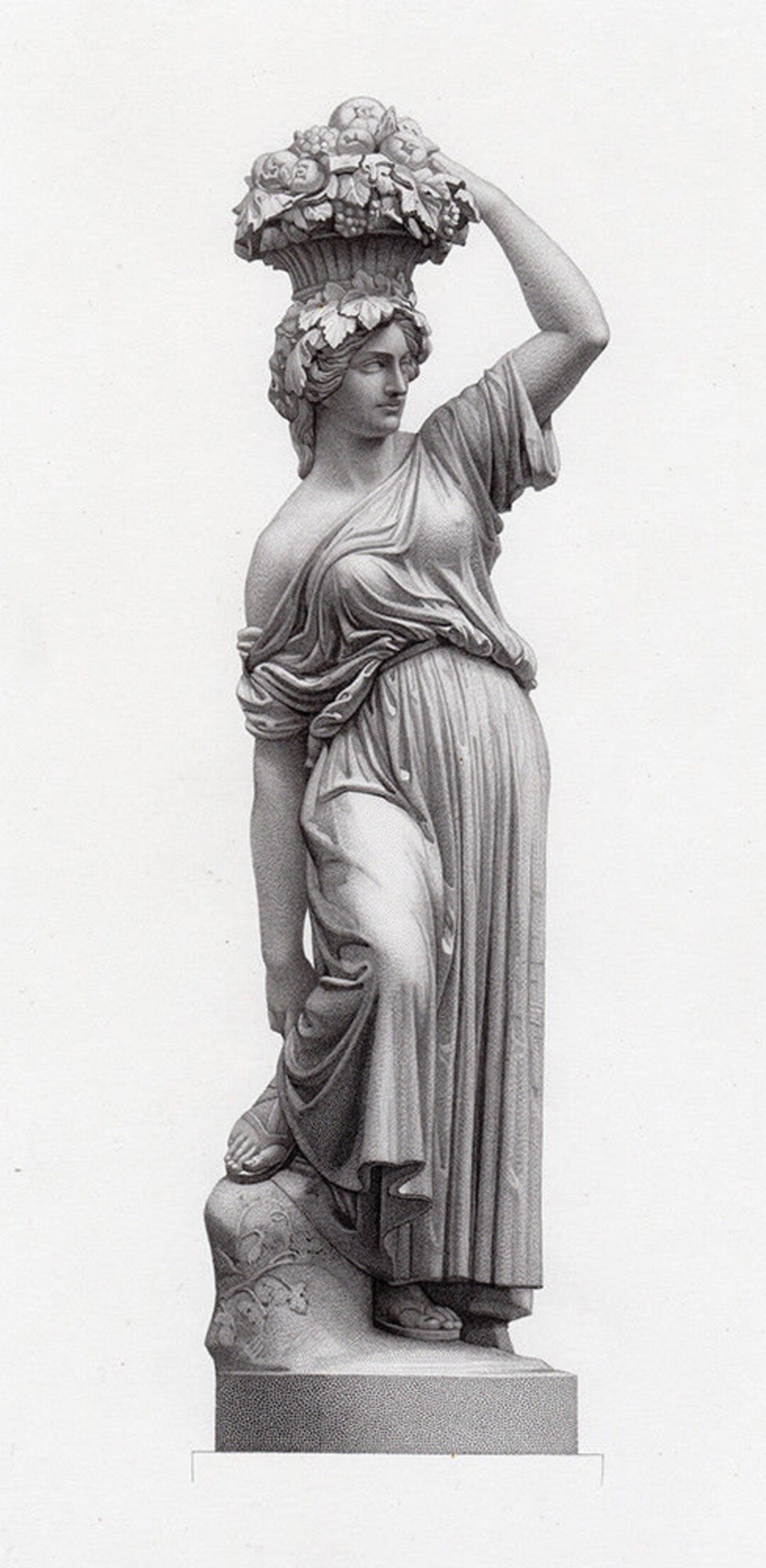 1800s Emil Wolff Engraving "woman Carrying Basket of Fruit" Custom ...